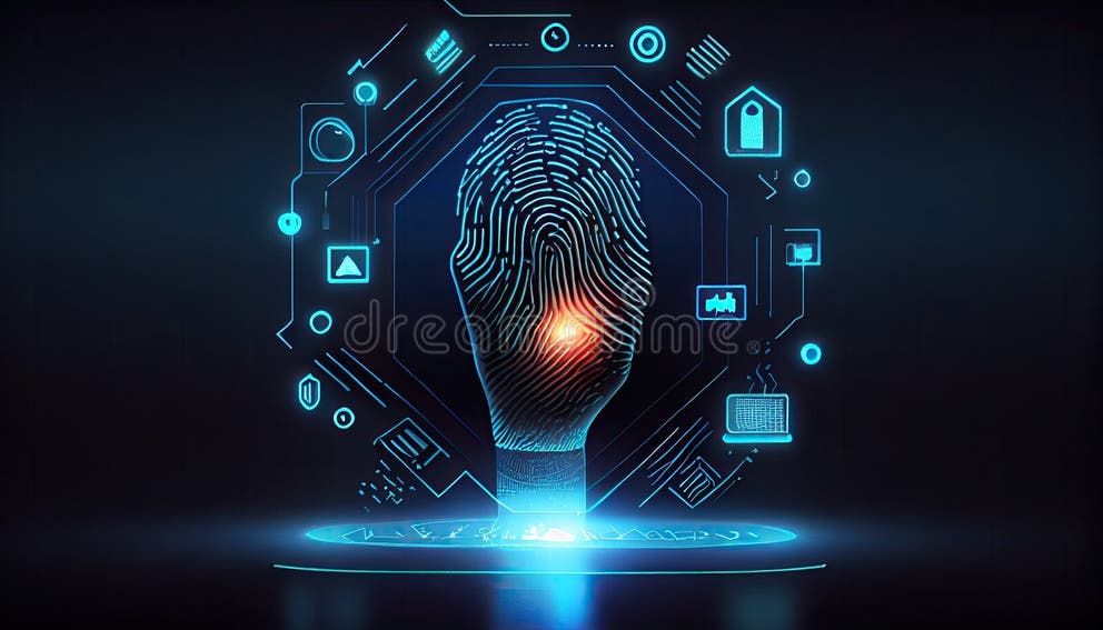 Person Using Fingerprint Indentification Personal Access Data Virtual ...