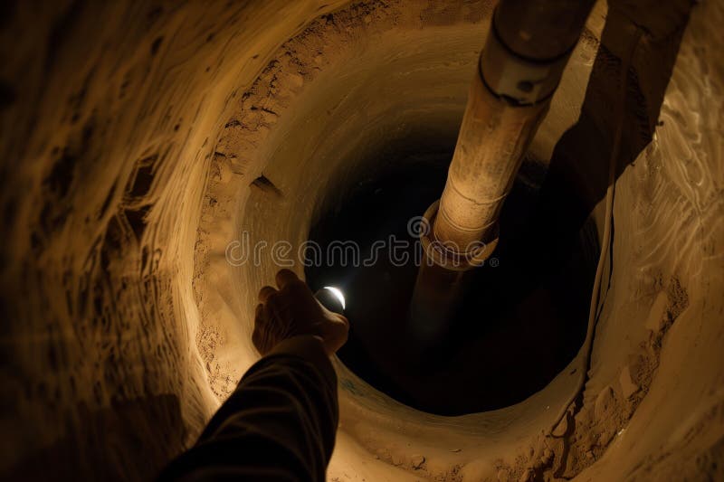 Person Using a Flashlight To Illuminate Wells Interior Walls Stock ...