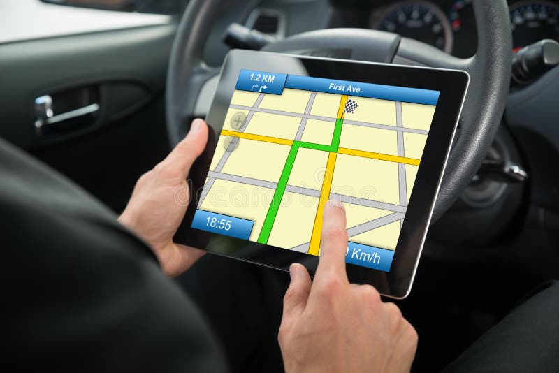 Person Using Gps Service on Digital Tablet Stock Image - Image of ...
