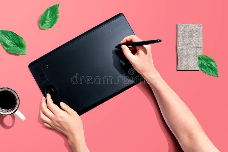 Person Using a Graphic Pen Tablet Stock Photo - Image of pink, tablet ...