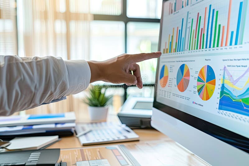 A Person is Using a Hand Gesture To Indicate Data on a Screen with ...
