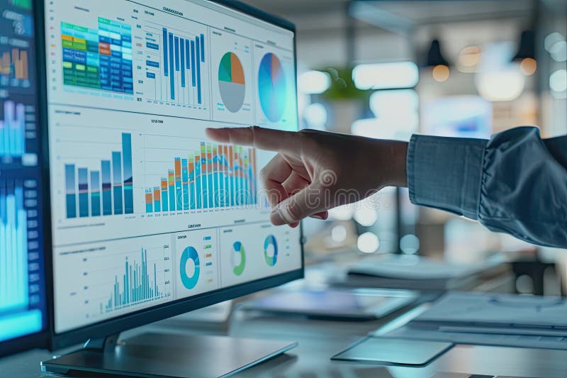 A Person is Using a Hand Gesture To Indicate Data on a Screen with ...