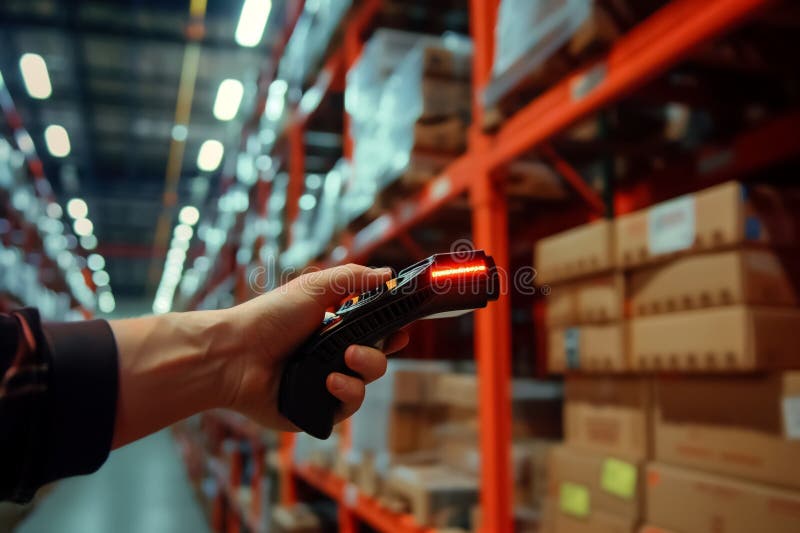 A Person Using Handheld Scanner in Warehouse, Scanning Barcodes on ...