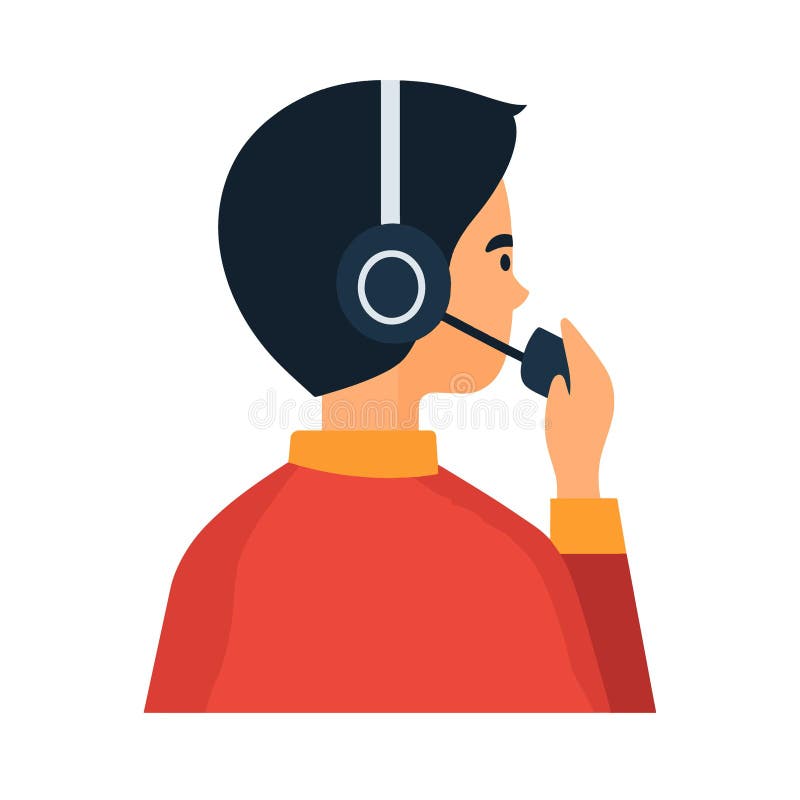 A Person Using a Headset for Customer Service Calls. Flat Vector Stock ...