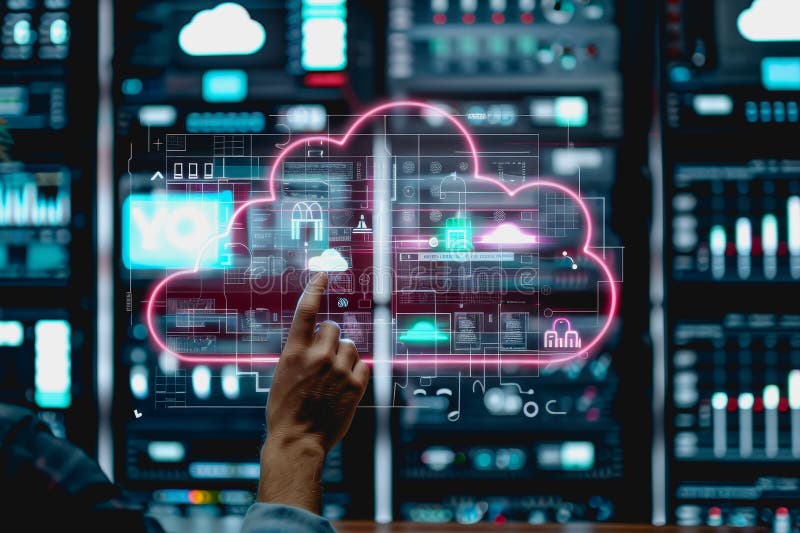 Person Using Holographic Cloud Interface in High-tech Data Center Stock ... Person Using Holographic Cloud Interface in High-tech Data Center Stock ...