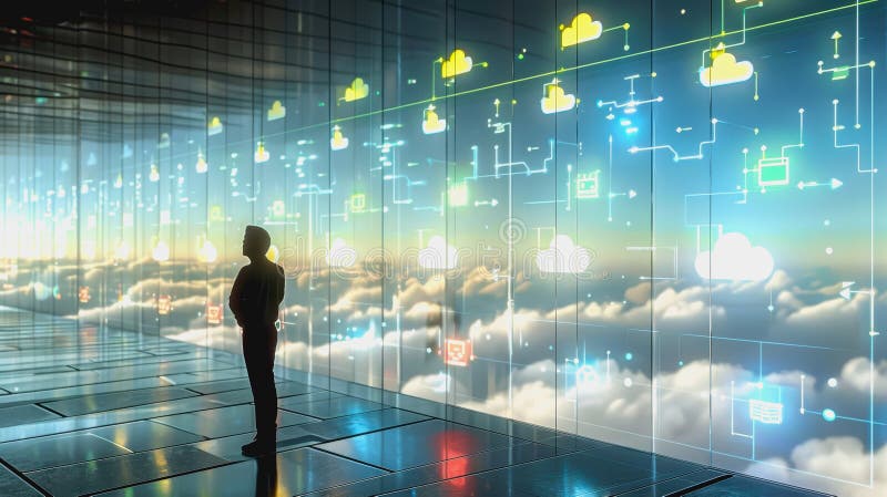 Person Using Holographic Cloud Interface in High-tech Data Center Stock ... Person Using Holographic Cloud Interface in High-tech Data Center Stock ...