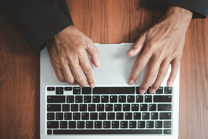 Person Using Keyboard Computer Laptop Digital Technology Top View on ...