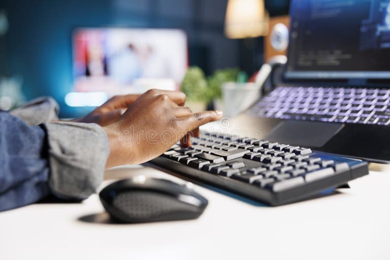 Person Using Keyboard To Type in Code Stock Photo - Image of laptop ...