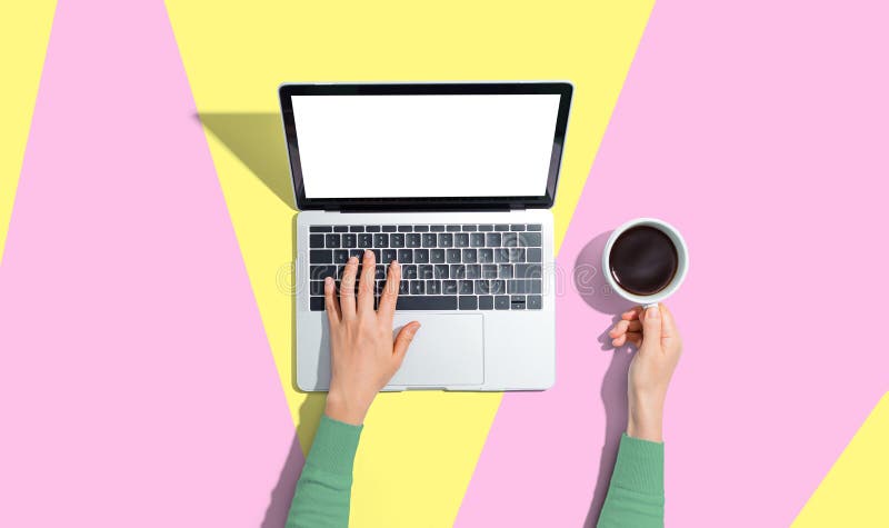 Person Using a Laptop Computer Stock Photo - Image of keyboard, flatlay ...