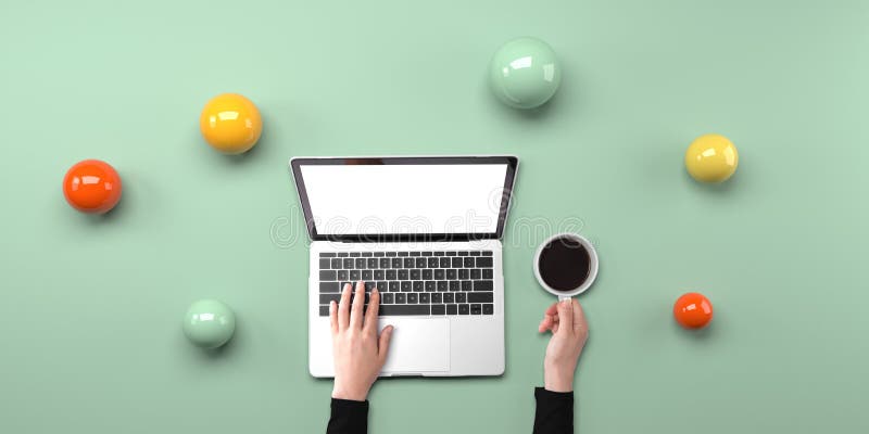 Person Using a Laptop Computer with Abstract Spheres Stock Photo ...