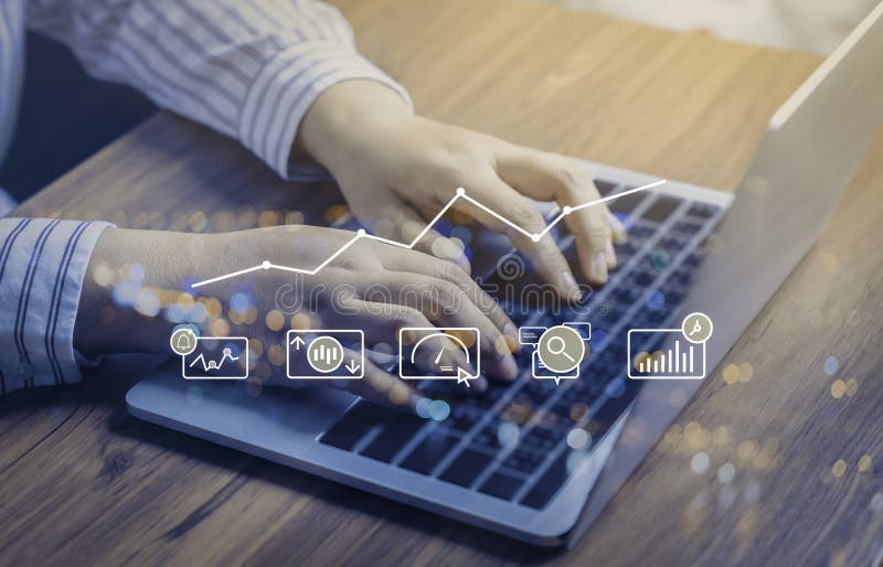 Person Using a Laptop Computer with DIgital Marketing Technology ...