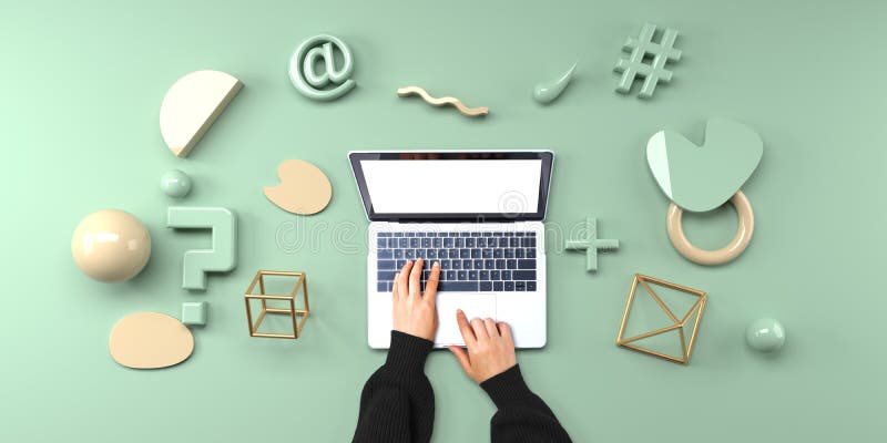 Person Using a Laptop Computer with Geometric Shaped Objects Stock ...