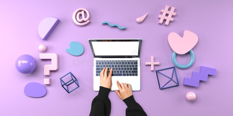 Person Using a Laptop Computer with Geometric Shaped Objects Stock ...