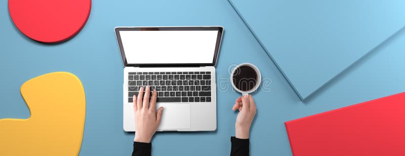 Person Using a Laptop Computer with Geometric Shaped Objects Stock ...