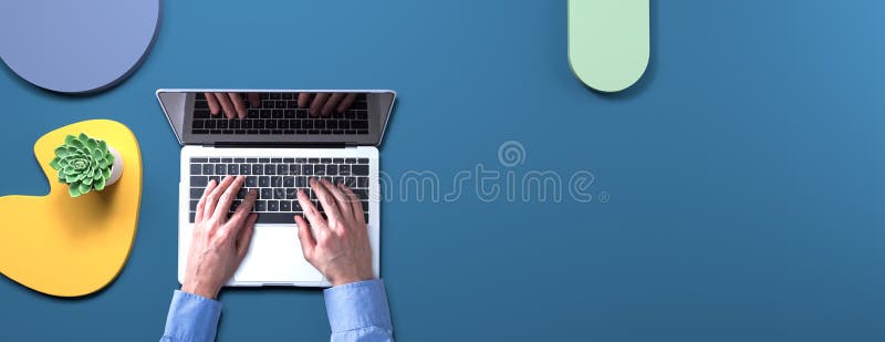 Person Using a Laptop Computer with Geometric Shaped Objects Stock ...