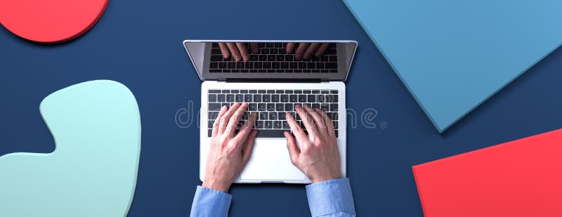 Person Using a Laptop Computer with Geometric Shaped Objects Stock ...