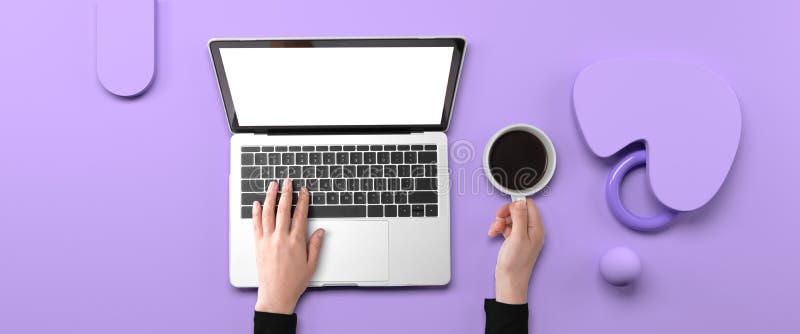 Person Using a Laptop Computer with Geometric Shaped Objects Stock ...
