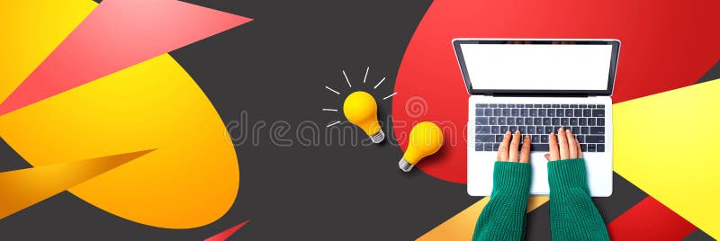 Person Using a Laptop Computer and Light Bulbs Stock Photo - Image of ...