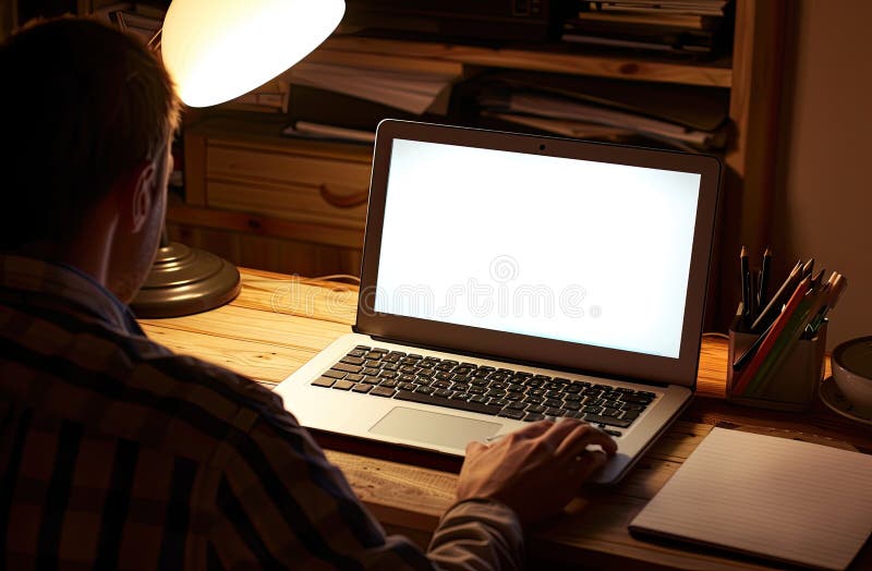 A Person is Using a Laptop Computer with a Mouse for Typing Stock ...