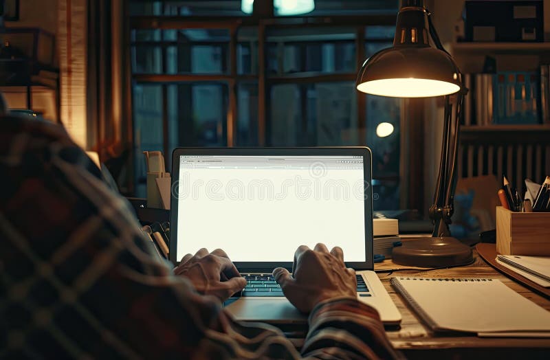 A Person is Using a Laptop Computer with a Mouse for Typing Stock Image ...