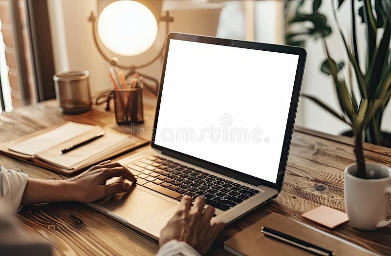 A Person is Using a Laptop Computer with a Mouse for Typing Stock Photo ...