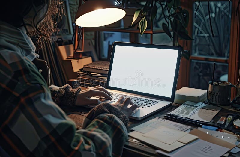A Person is Using a Laptop Computer with a Mouse for Typing Stock Image ...