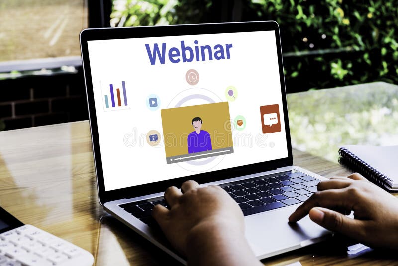 Person Using a Laptop Computer for Online Training Webinar Concept ...