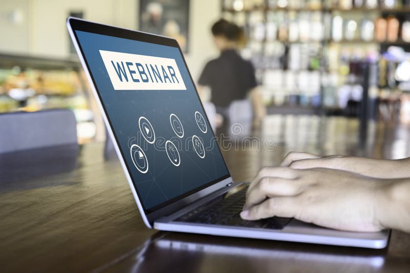 Person Using a Laptop Computer for Online Training Webinar. E-learning ...