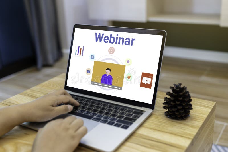 Person Using a Laptop Computer for Online Training Webinars. Stock ...