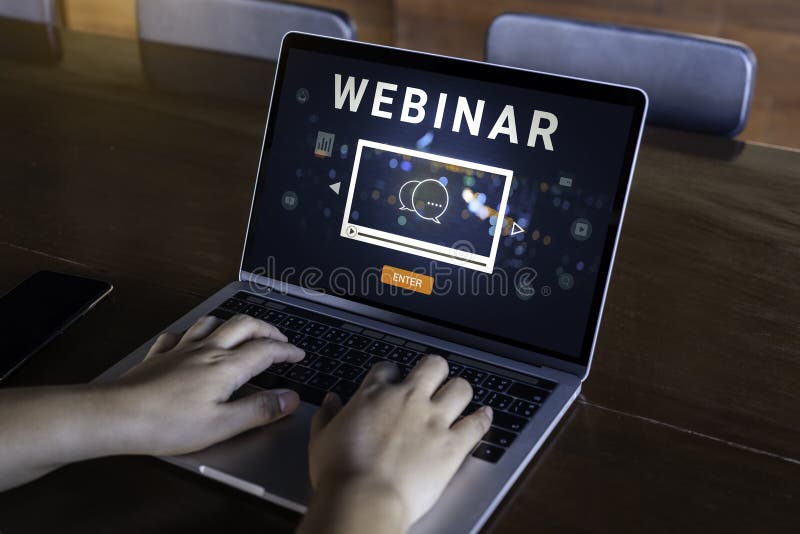 Person Using a Laptop Computer for Online Training Webinars. Stock ...