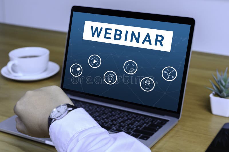 Person Using a Laptop Computer for Online Training Webinar. E-learning ...