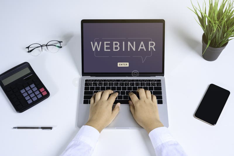 Person Using a Laptop Computer for Online Training Webinars. Stock ...