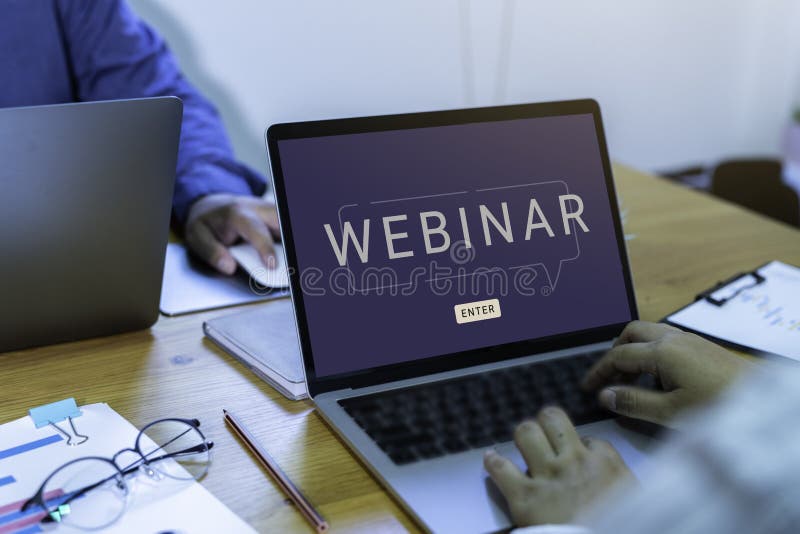 Person Using a Laptop Computer for Online Training Webinars. Stock ...