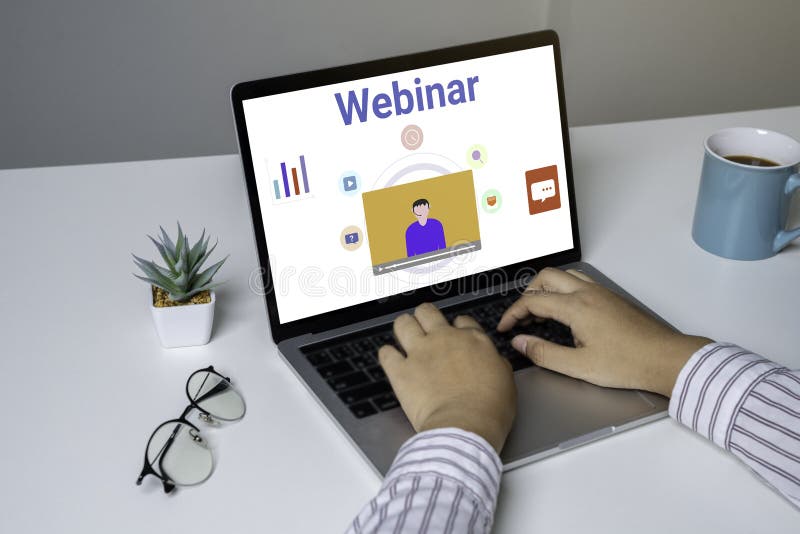 Person Using a Laptop Computer for Online Training Webinars. Stock ...