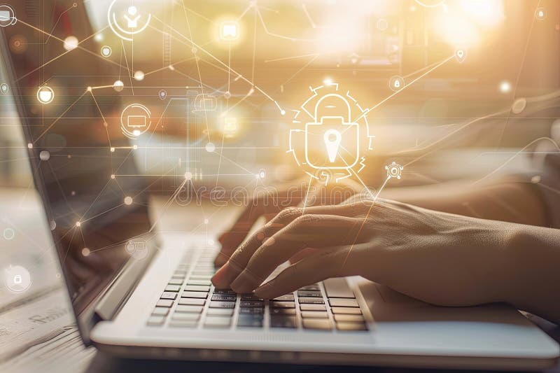 Typing on Laptop, Modern Gadget with Glass Display Device Stock ...