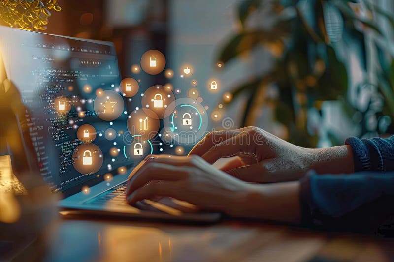 Typing on Laptop, Modern Gadget with Glass Display Device Stock ...