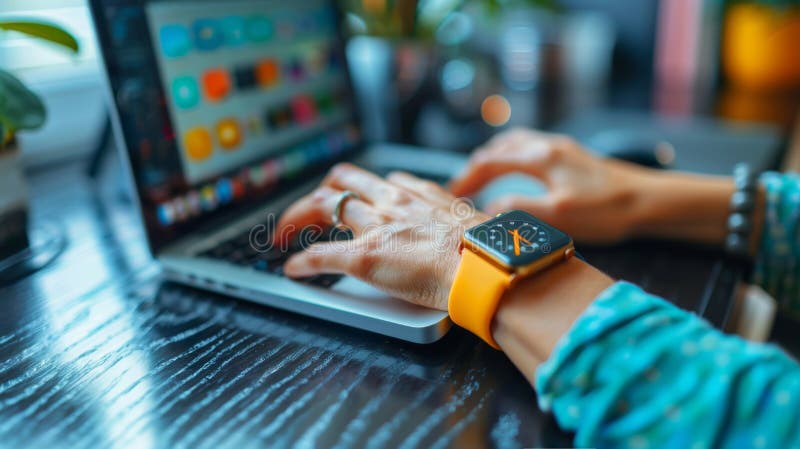 Person Using Laptop Computer at Table Stock Image - Image of desk ...
