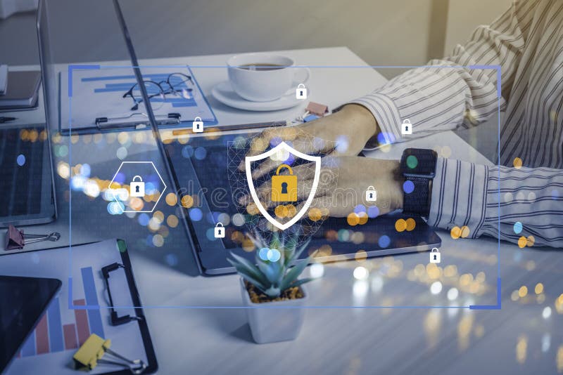 Person Using a Laptop Computer with Data Protection, Cyber Security ...