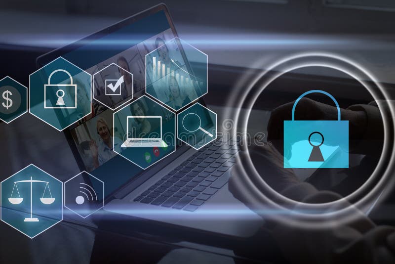 Person Using a Laptop Computer with Technology Cybersecurity and ...