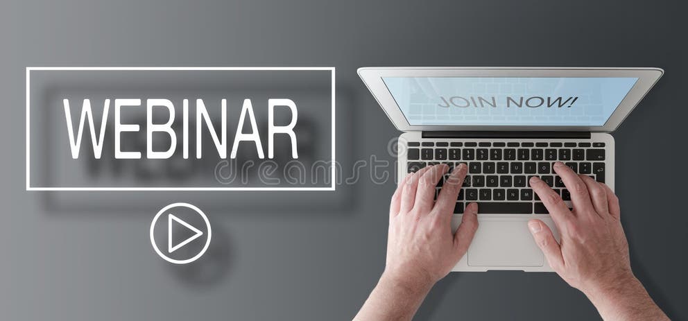 Person Using Laptop Computer with Text WEBINAR and JOIN NOW on Grey ...