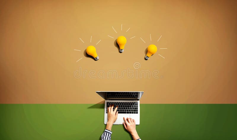 Person Using a Laptop Computer with Three Light Bulbs Stock Image ...