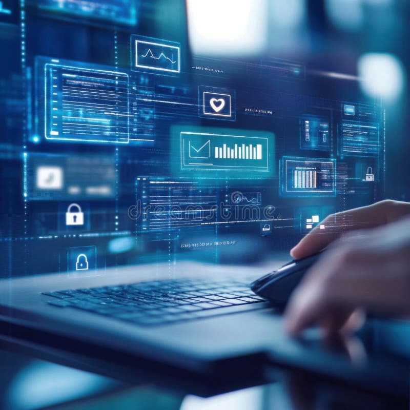 Person Using Laptop with Data Analysis Displayed on Screen in a Modern ...