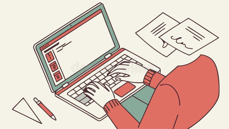 Person Using Laptop, Digital Work and Online Activity Vector Design ...