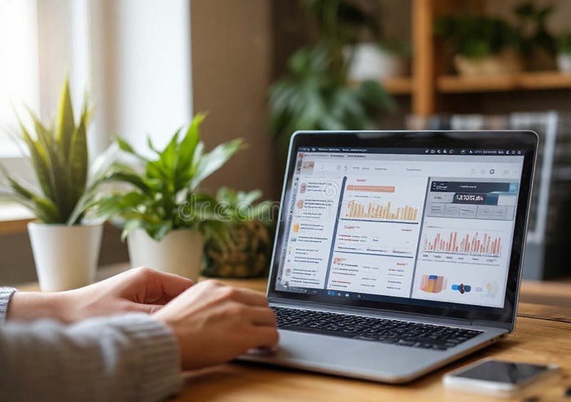 Person Using Laptop Displaying Analytics Graphs Stock Photos - Free ...