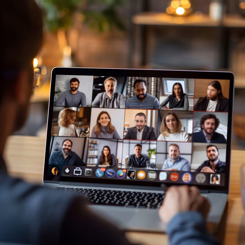 Group Video Conference Team Laptop Screen Office Setting Stock Photos ...