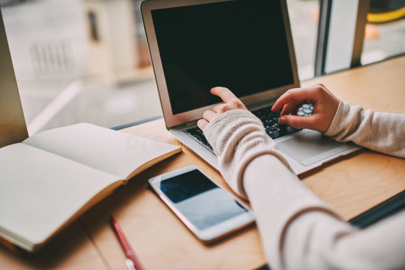 Person Using Laptop while Doing Work Stock Image - Image of browsing ...