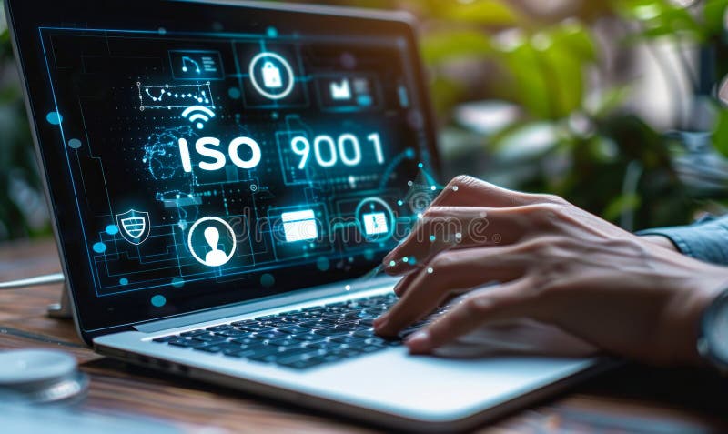 Person Using Laptop with Holographic Display Showing Icons Representing ...