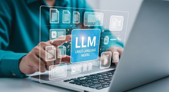 Person Using Laptop with Llm Large Language Model Interface and ...