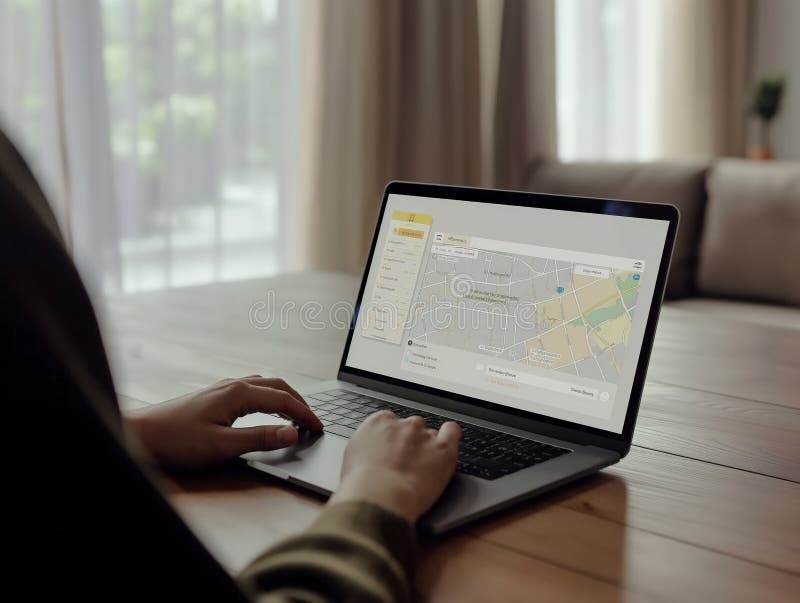 Person Using Laptop with Map Application Stock Image - Image of device ...