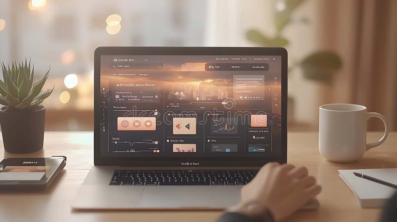 Person Using a Laptop with a Modern, Minimalist Dashboard Interface ...